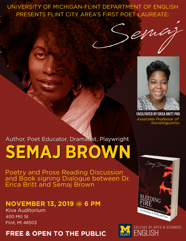 Flint Poet Laureate Semaj Brown to perform at UM-Flint Nov. 13 | East ... Flint Poet Laureate Semaj Brown to perform at UM-Flint Nov. 13 | East ...